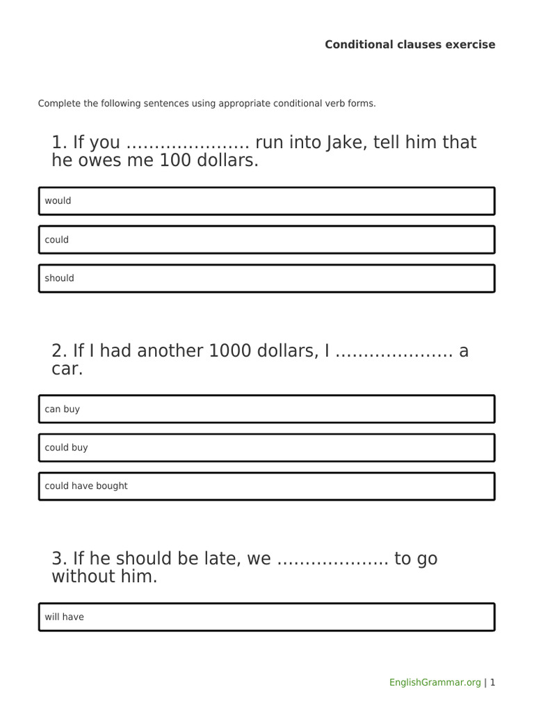 Conditional Clauses Exercise | PDF | Grammar | Linguistics