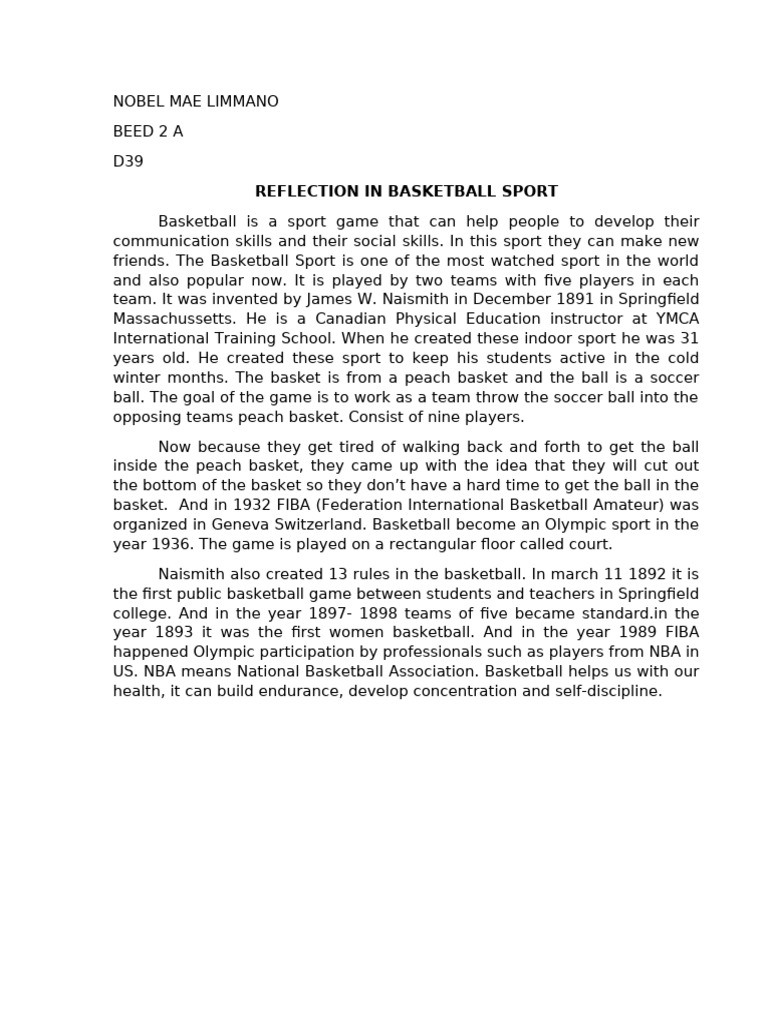 REFLECTION- PE | PDF | Table Tennis | Volleyball