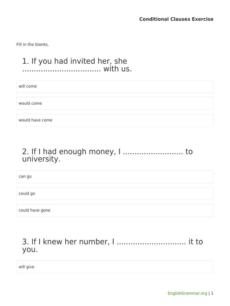 Conditional Clauses Exercise | PDF