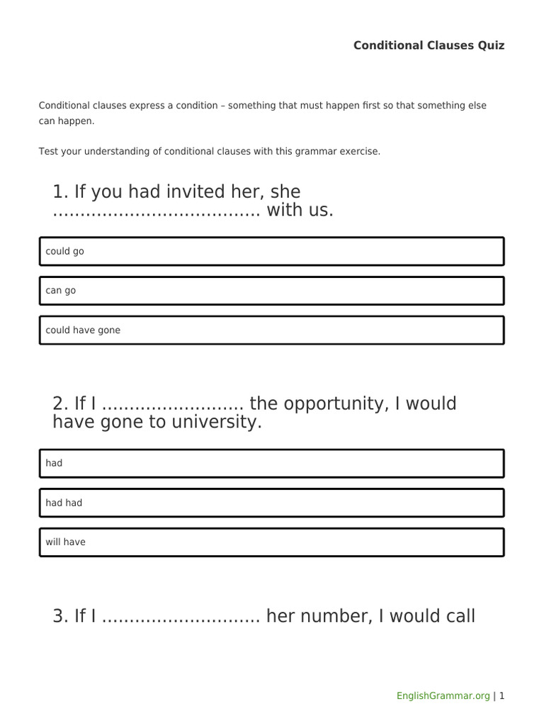 Conditional Clauses Quiz | PDF | Linguistics | Grammar