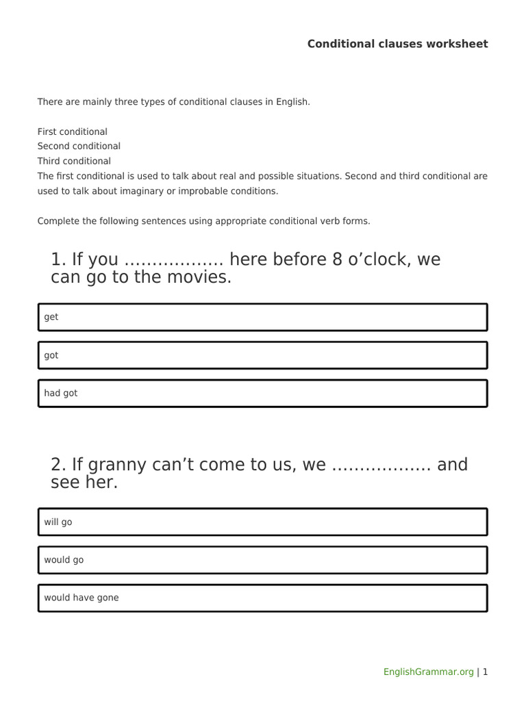 Conditional Clauses Worksheet | PDF