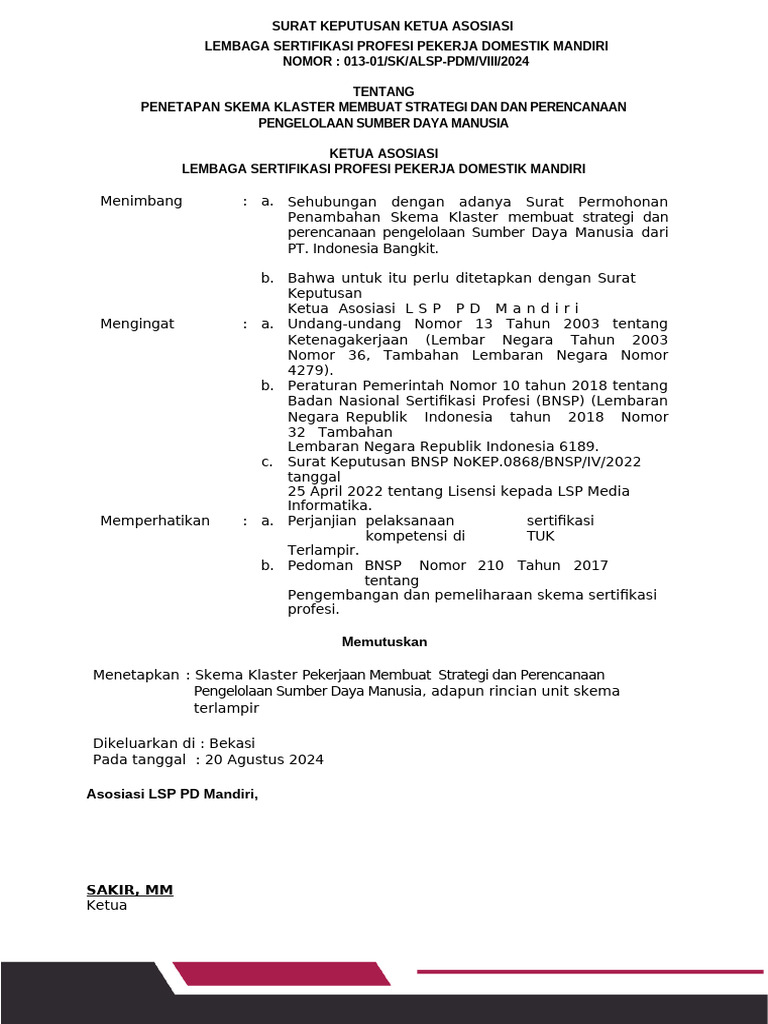 SK Penetapan Skema Klaster Fix | PDF