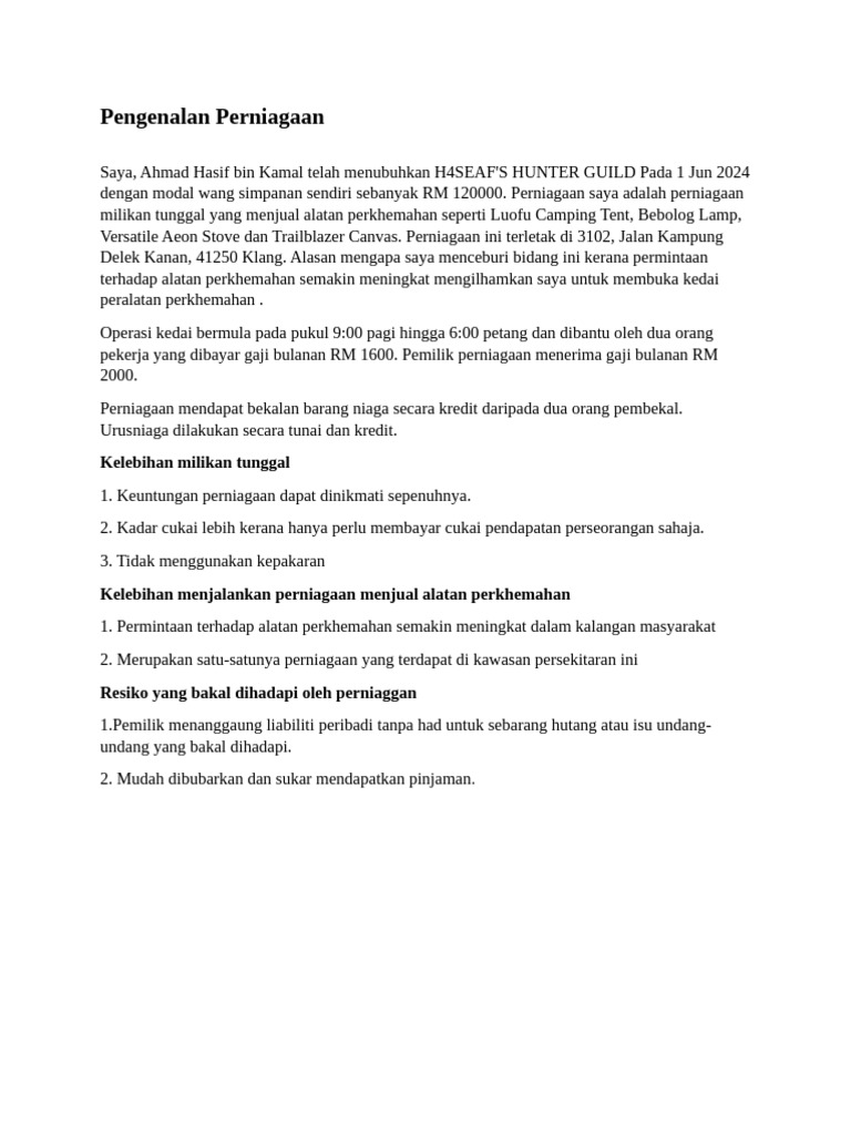 Pengenalan Perniagaan KK Akaun | PDF