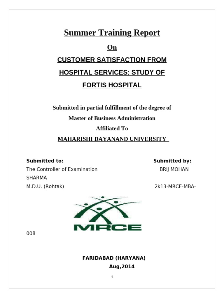 Summer Training Report SAMPLE FILE | PDF | Customer Satisfaction ...