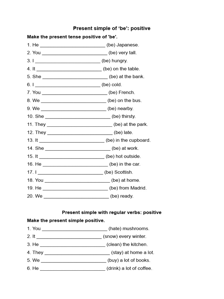 Present Simple Exercises: Positive Form | PDF | Language Arts & Discipline
