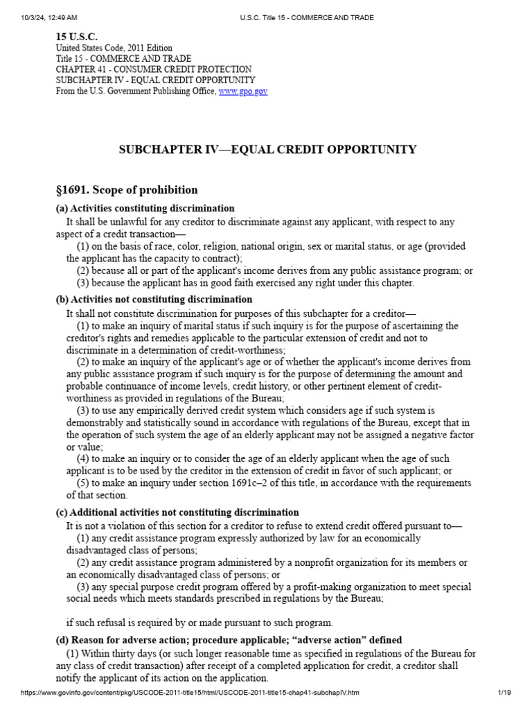 Equal Credit Opportunity | PDF | United States Code | Real Estate Appraisal