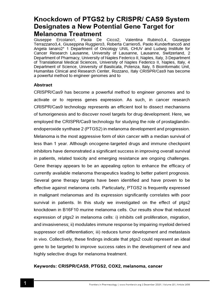 Knockdown of PTGS2 by CRISPR-CAS9 System Designates A New Potential ...