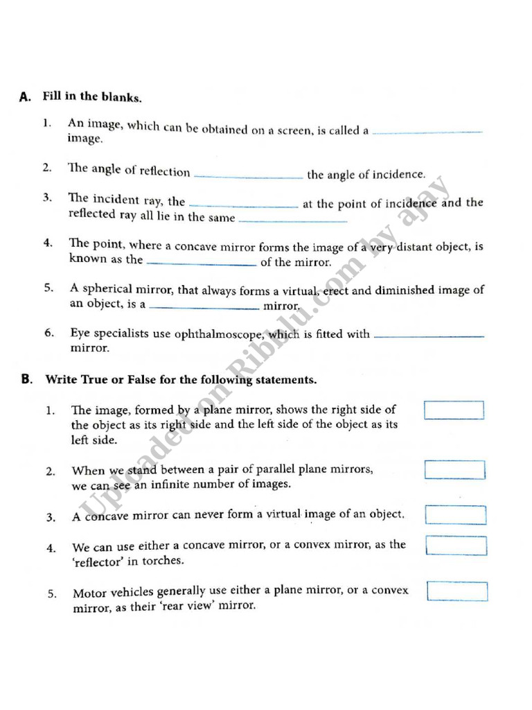Light For Cbse Class 7 Worksheet | PDF