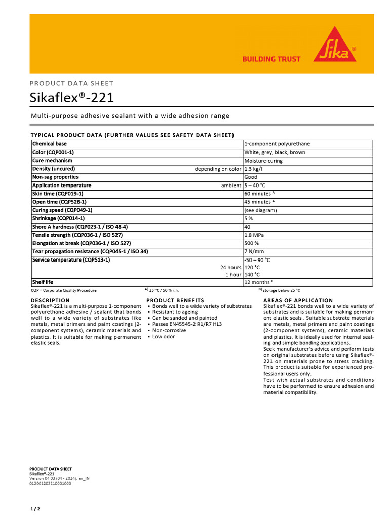 Sikaflex - 221 | PDF | Paint | Adhesive