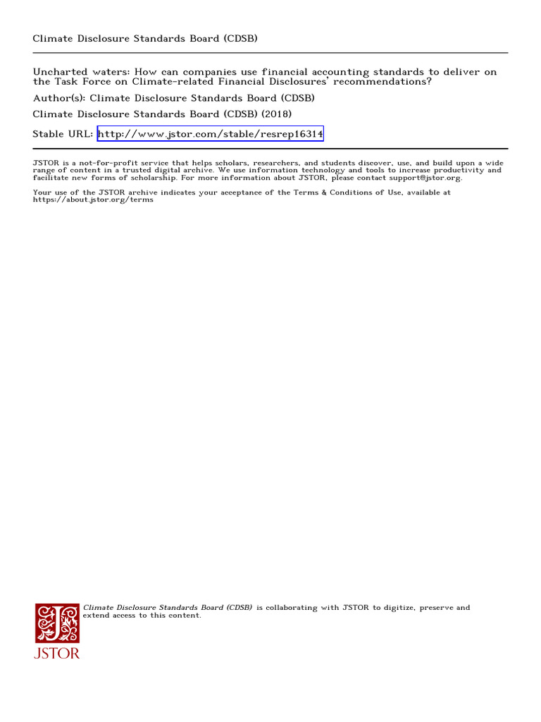 CDSB Unchartedwaters 2018 | PDF | International Financial Reporting Standards | Risk