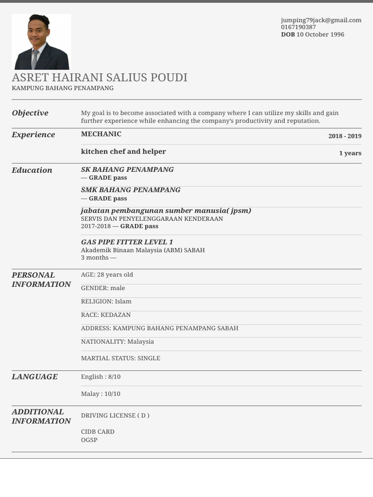 Asret Hairani Salius Poudi: Objective Experience | PDF