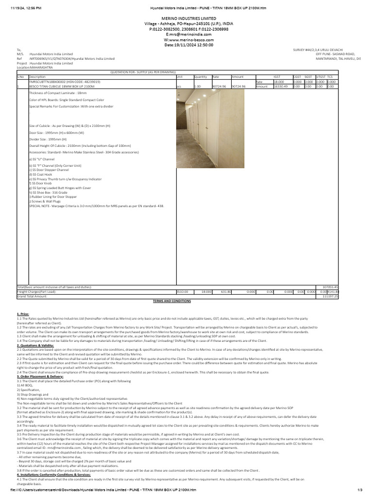 Quotation for Hyundai Project | PDF | Arbitration | Legal Liability