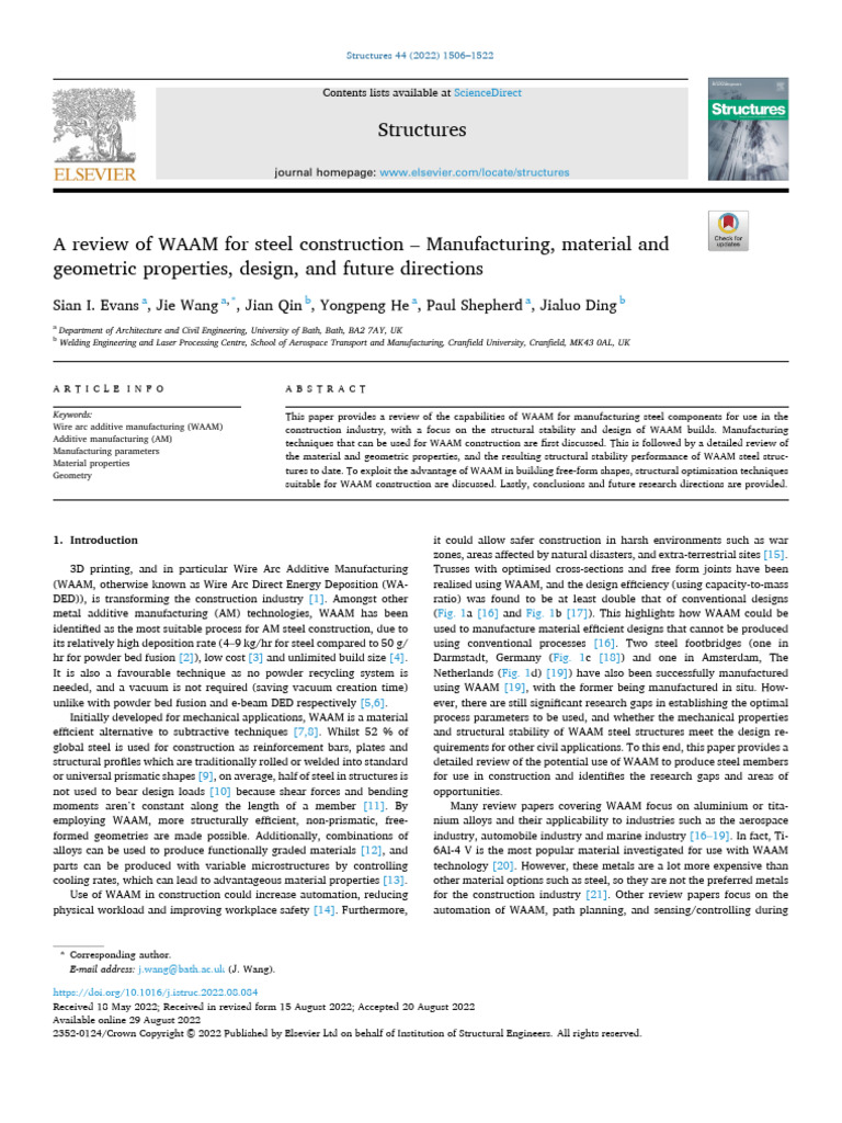 A Review of WAAM For Steel Construction - Manufacturing Material and ...