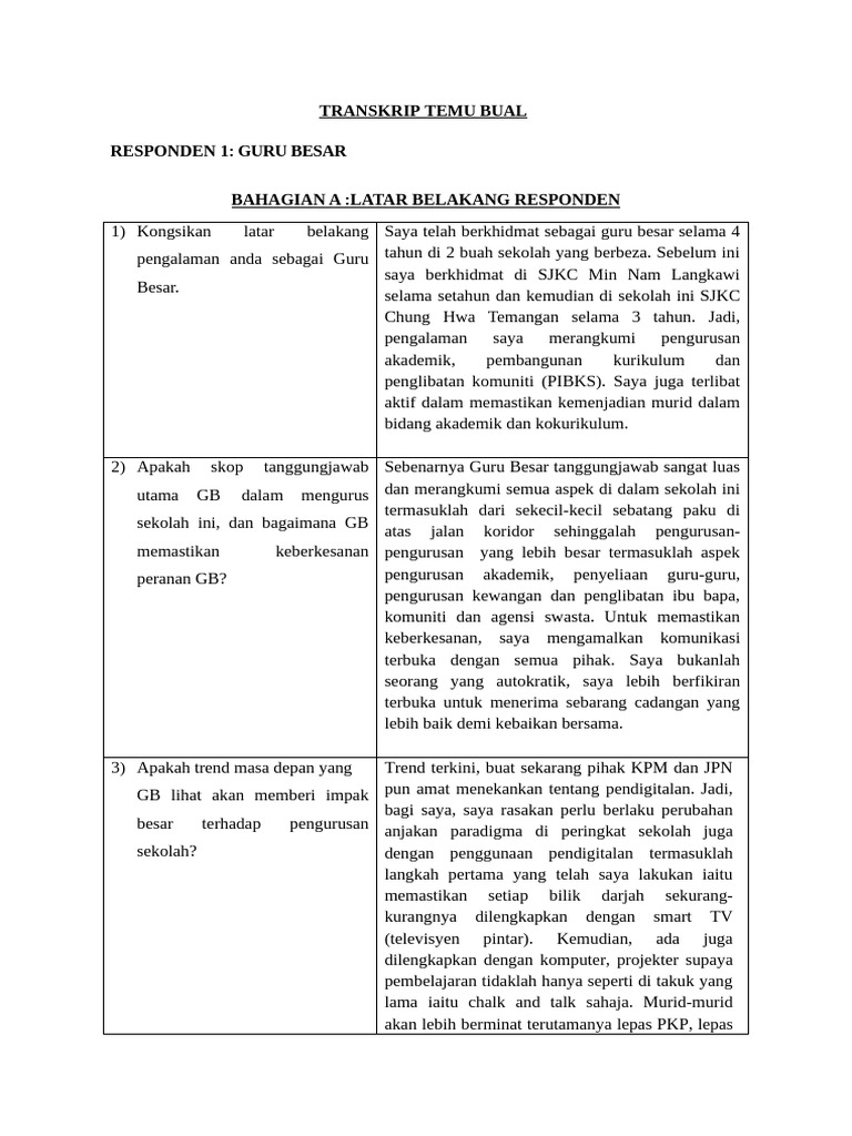 Transkrip Temu Bual - GB | PDF