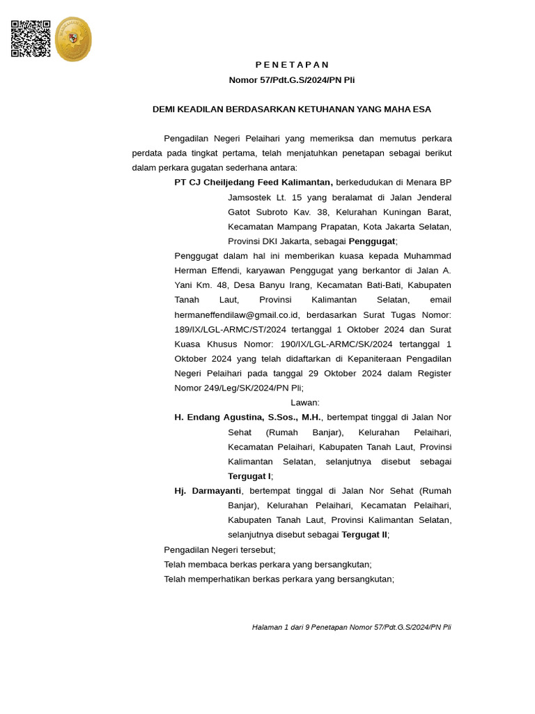 Putusan 57 Pdt.g.s 2024 | PDF