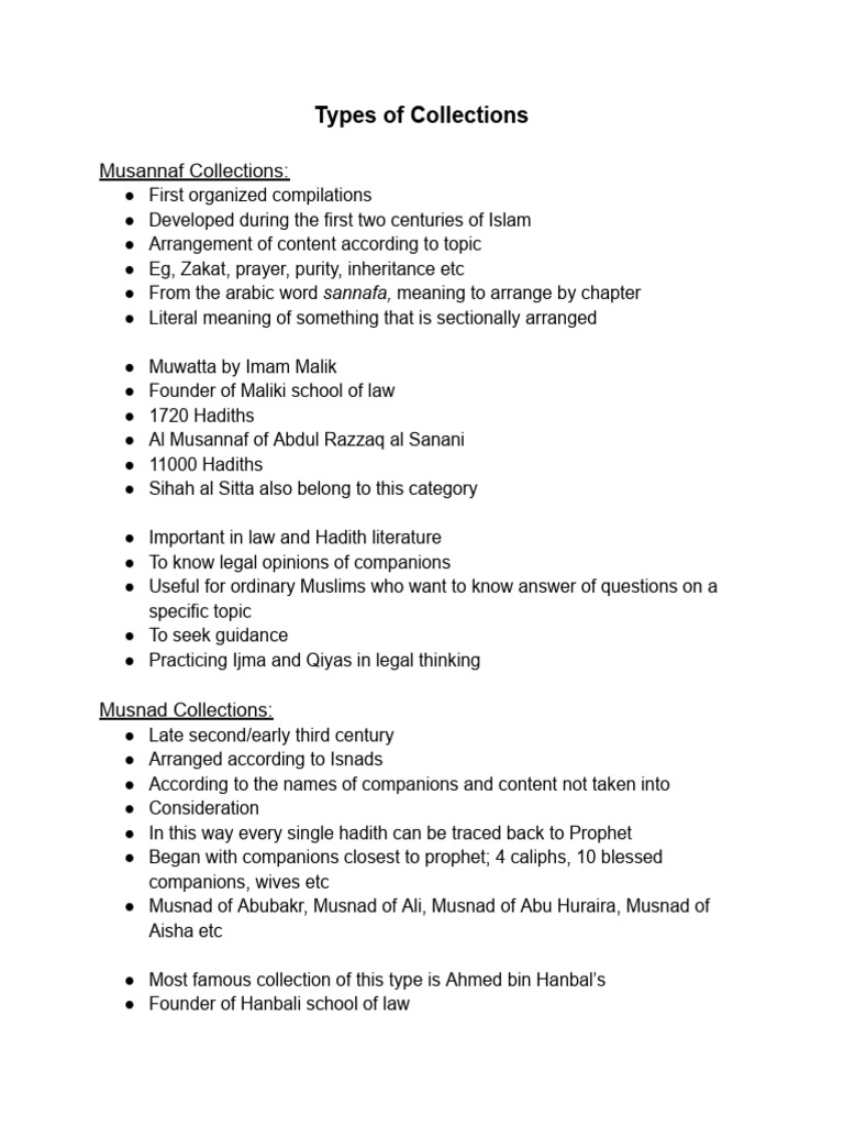 Types of Collections of Hadith | PDF