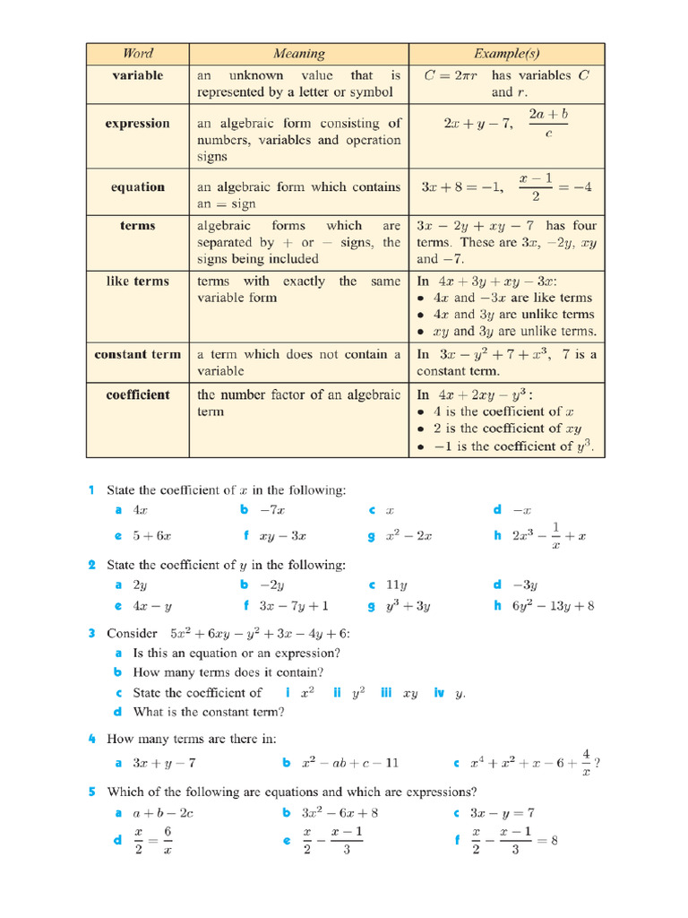 Algebraic expressions 2024 | PDF