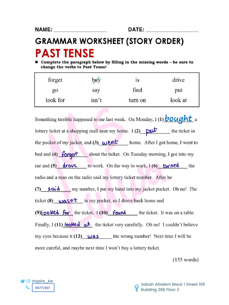 Past Tense Homework | PDF