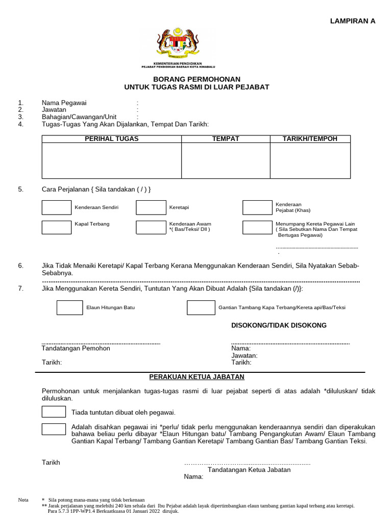 Borang Tugas Rasmi (Luar Pejabat) | PDF