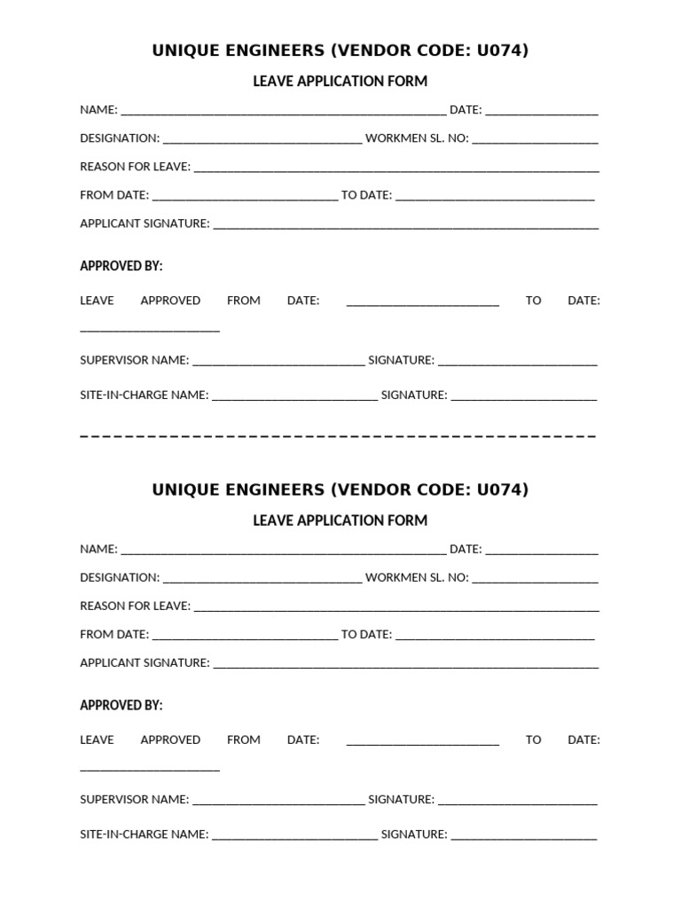 Leave Application Form Template | PDF | Technology & Engineering