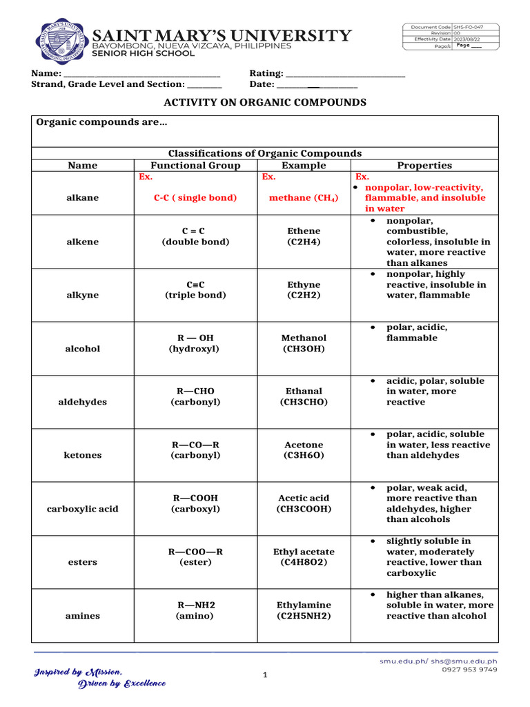 Organic Compounds Activity Guide | PDF | Carboxylic Acid | Amine