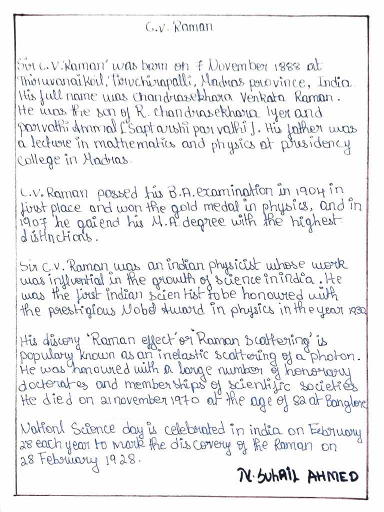 C.v.raman Descriptive Writing | PDF