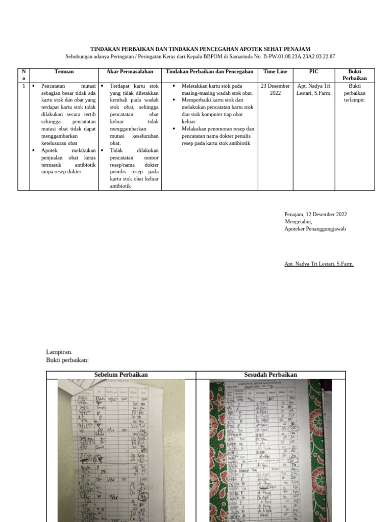 Form Tindakan Perbaikan Dan Tindakan Pencegahan | PDF