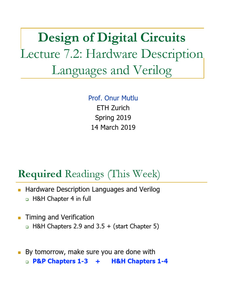 Onur Digitaldesign 2019 Lecture7.2 HDL Afterlecture | PDF | Hardware Description Language | Vhdl