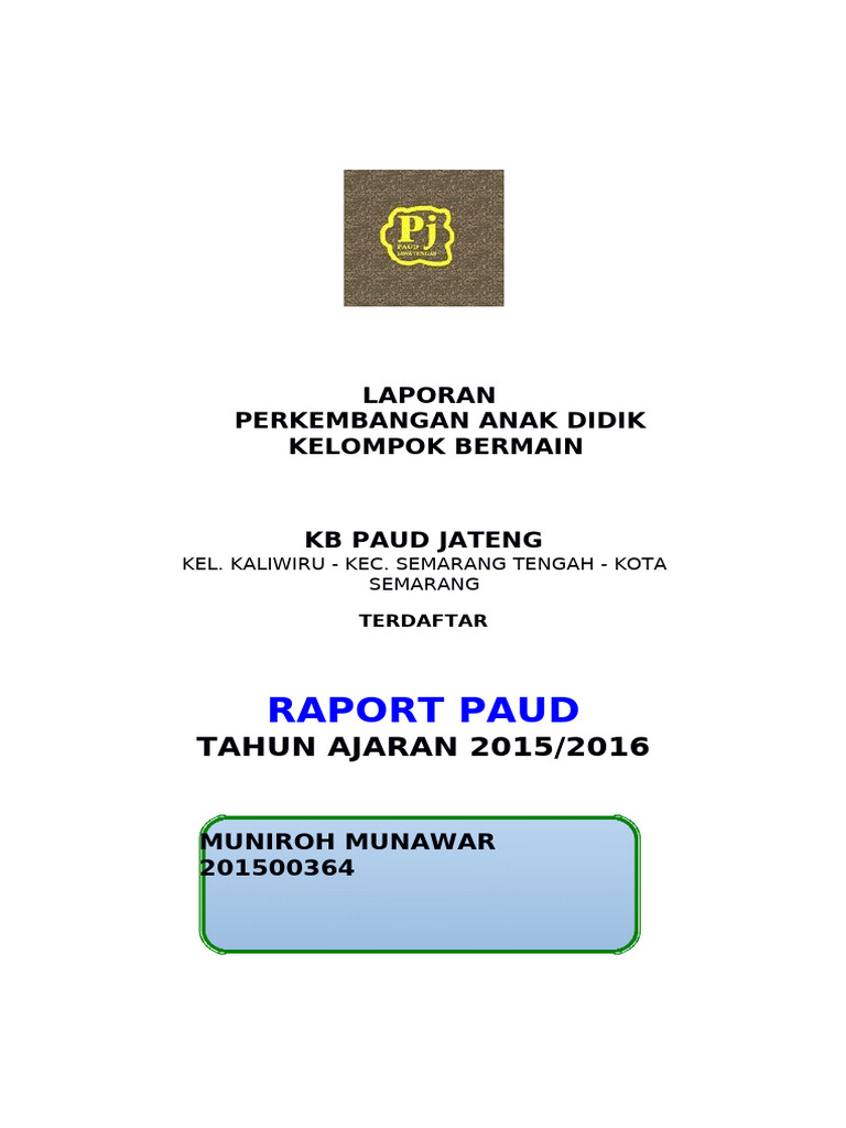 C.20 Contoh Raport Paud Terbaru TK KB Tpa | PDF