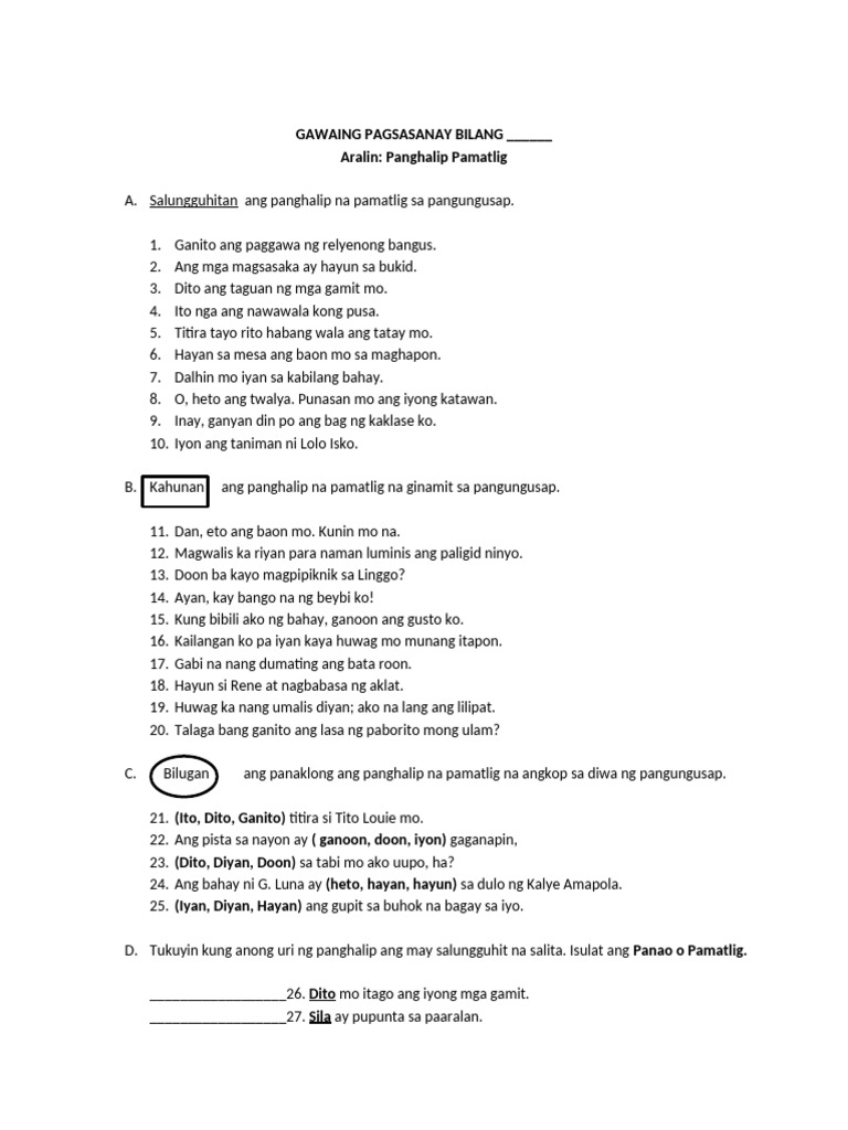 1st GAWAING PAGSASANAY SA PANGHALIP NA PAMATLIG | PDF