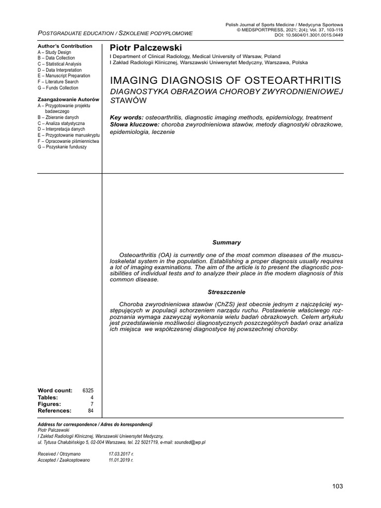 Imaging Diagnosis of Osteoarthritis | PDF