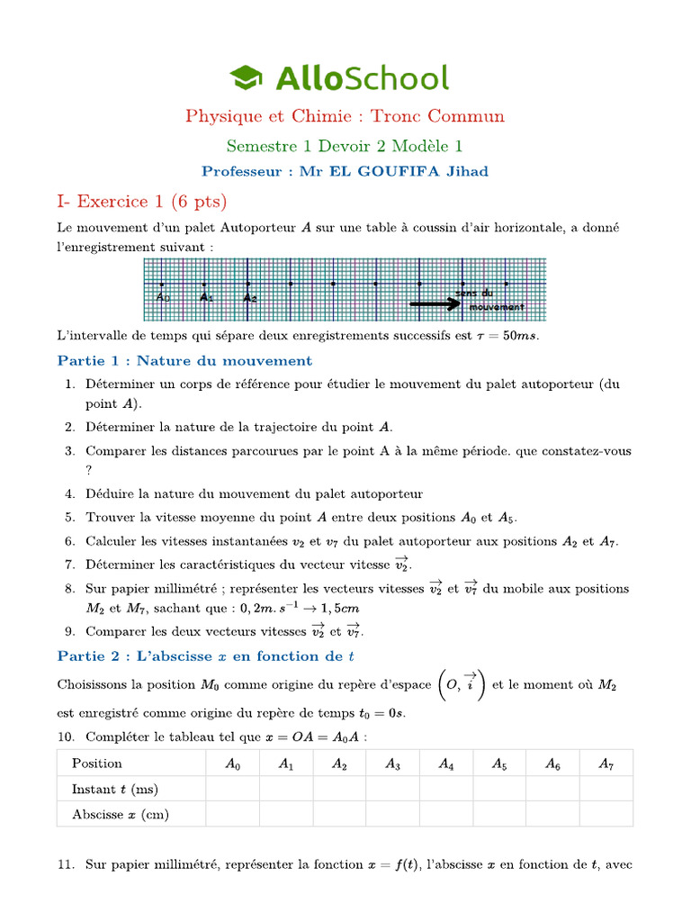 PC TC Semestre 1 Devoir 2 Modele 1 | PDF