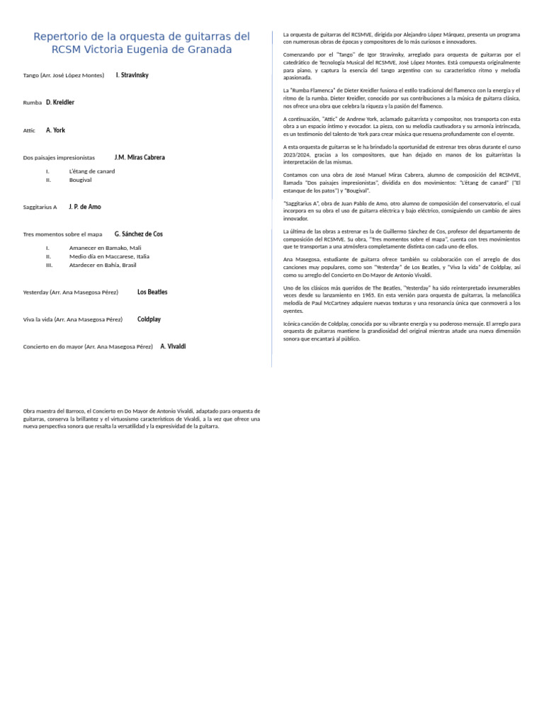 Repertorio de La Orquesta de Guitarras Del RCSM Victoria Eugenia de ...