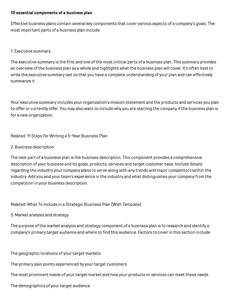 10 Essential Business Plan Components | PDF | Target Audience | Marketing