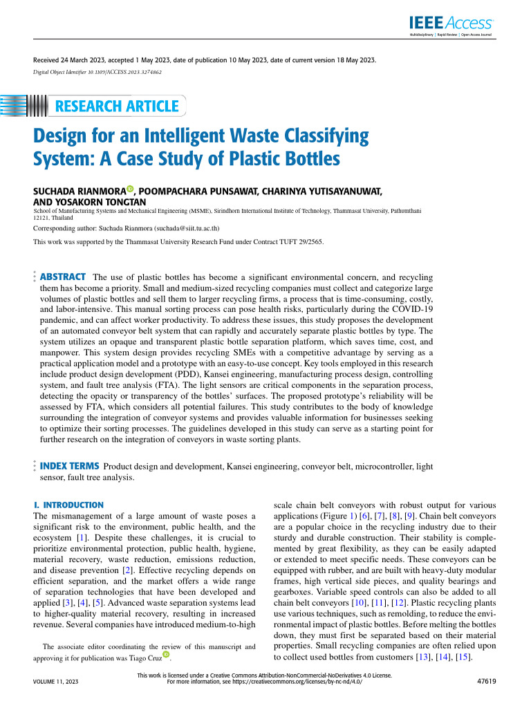 Design for an Intelligent Waste Classifying System - A Case Study of Plastic Bottles | PDF ...