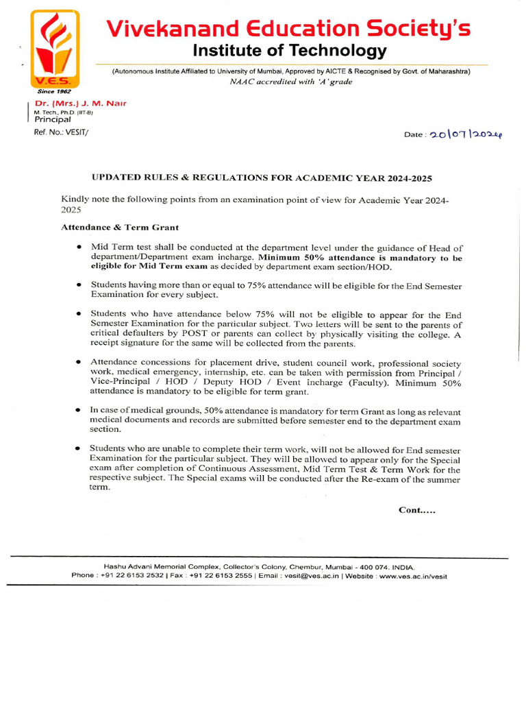Updated Rules & Regulation For Academic Year 2024-25 - 0001 | PDF