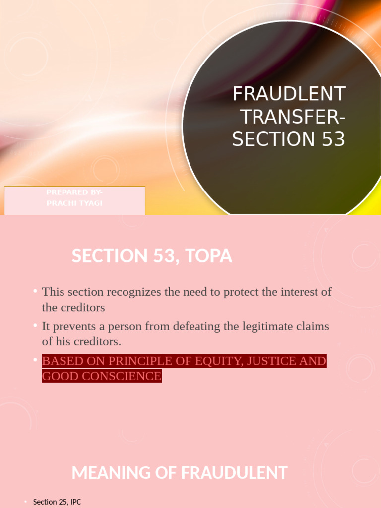 Understanding Fraudulent Transfers: Section 53 | PDF | Creditor ...