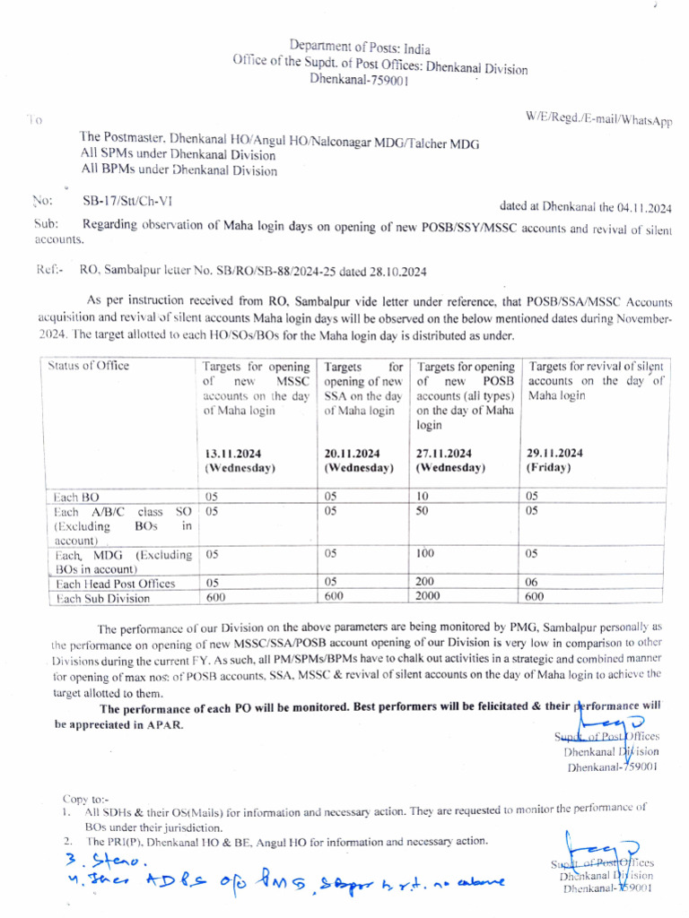 Maha Login Day Targets for POSB Accounts | PDF