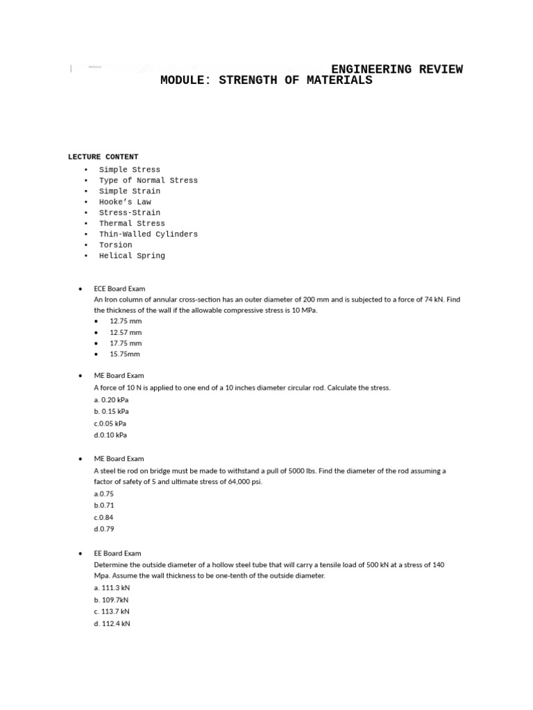 Strength of Materials | PDF | Strength Of Materials | Stress (Mechanics)
