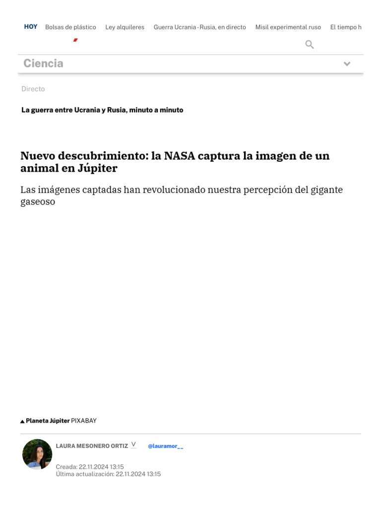 Nuevo Descubrimiento - La NASA Captura La Imagen de Un Animal en Júpiter | PDF | Júpiter | Atmósfera