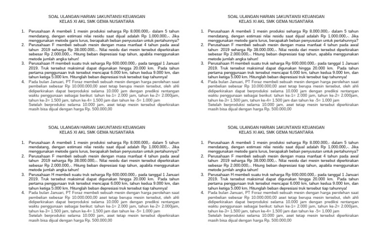 Soal Akuntansi Kelas XI SMK | PDF | Griya & Taman