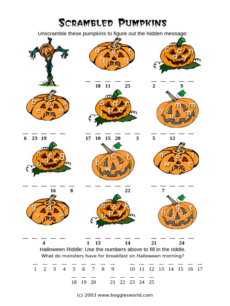 Halloween Pumpkin Riddle Unscramble | PDF