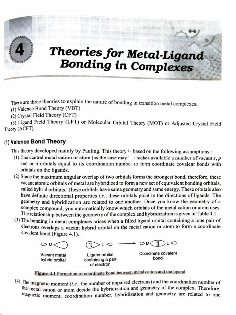 Theories For M-L Bonding in Complexes | PDF