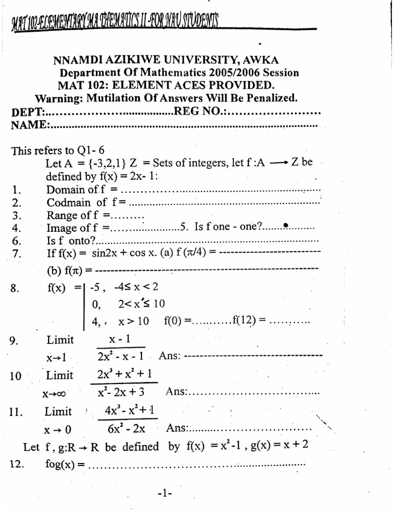 Maths102 Past Questiom | PDF