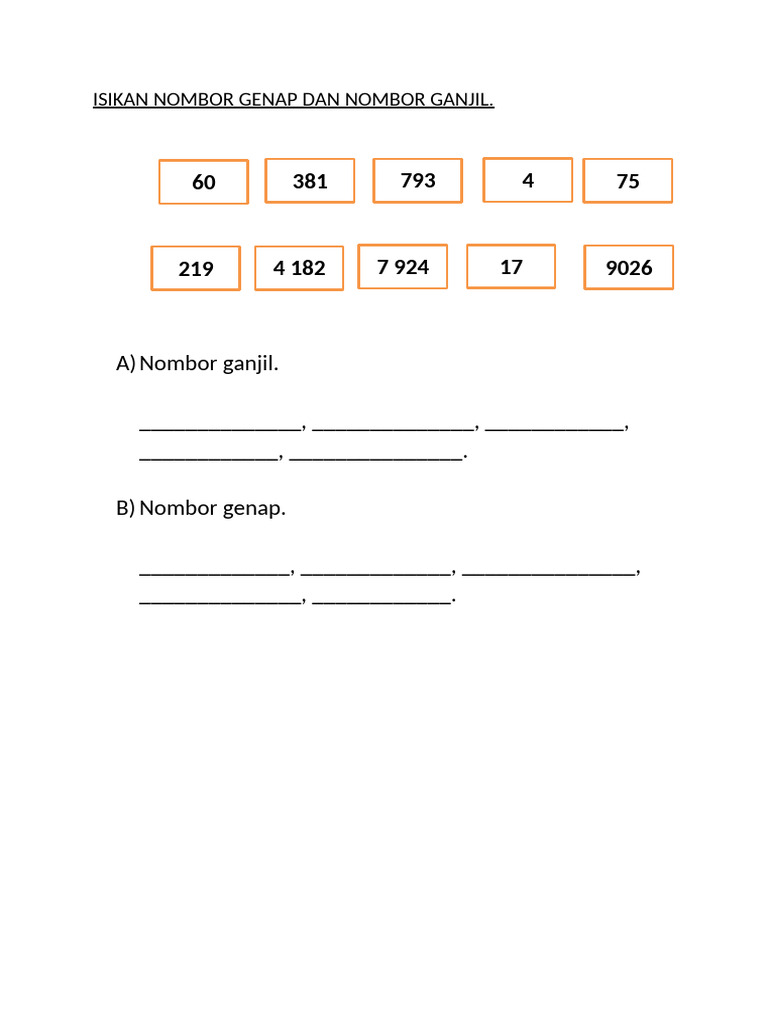 Isikan Nombor Genap Dan Nombor Ganjil | PDF