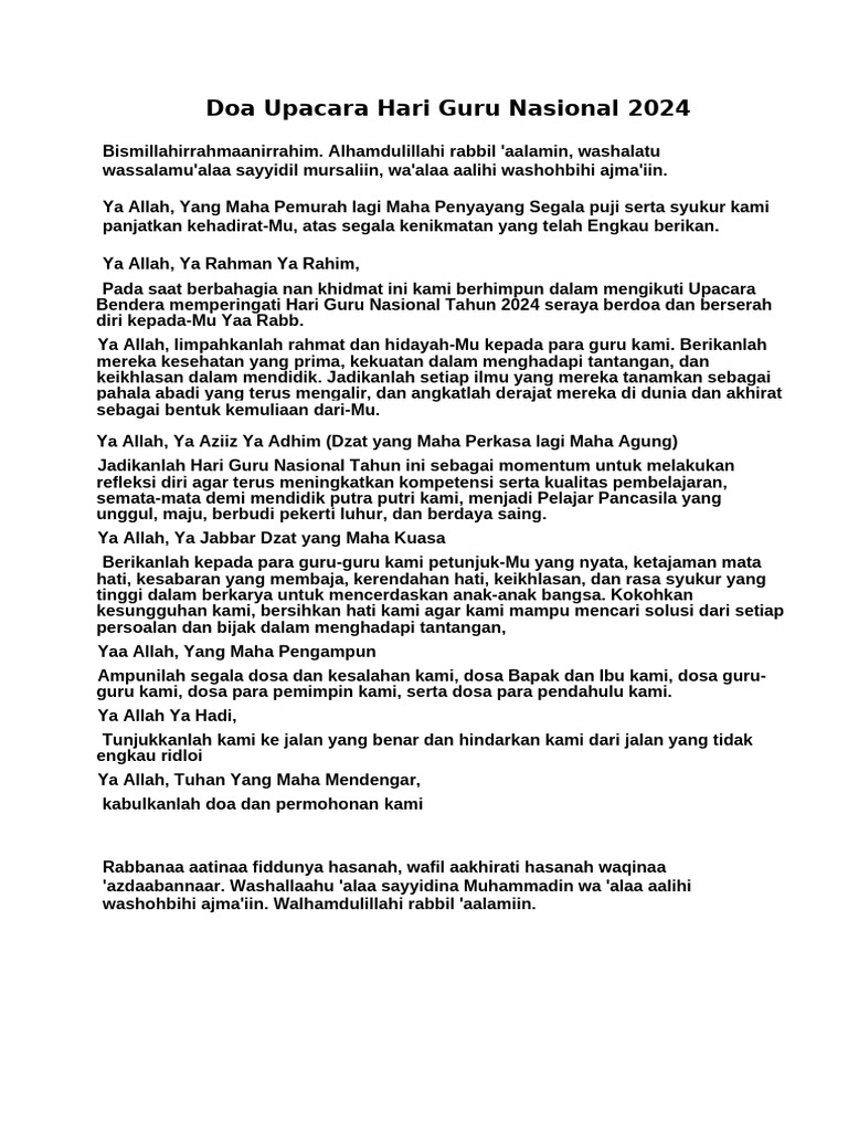 Doa Hari Guru Nasional 2024 | PDF | Karier & Perkembangan | Kesehatan Holistik