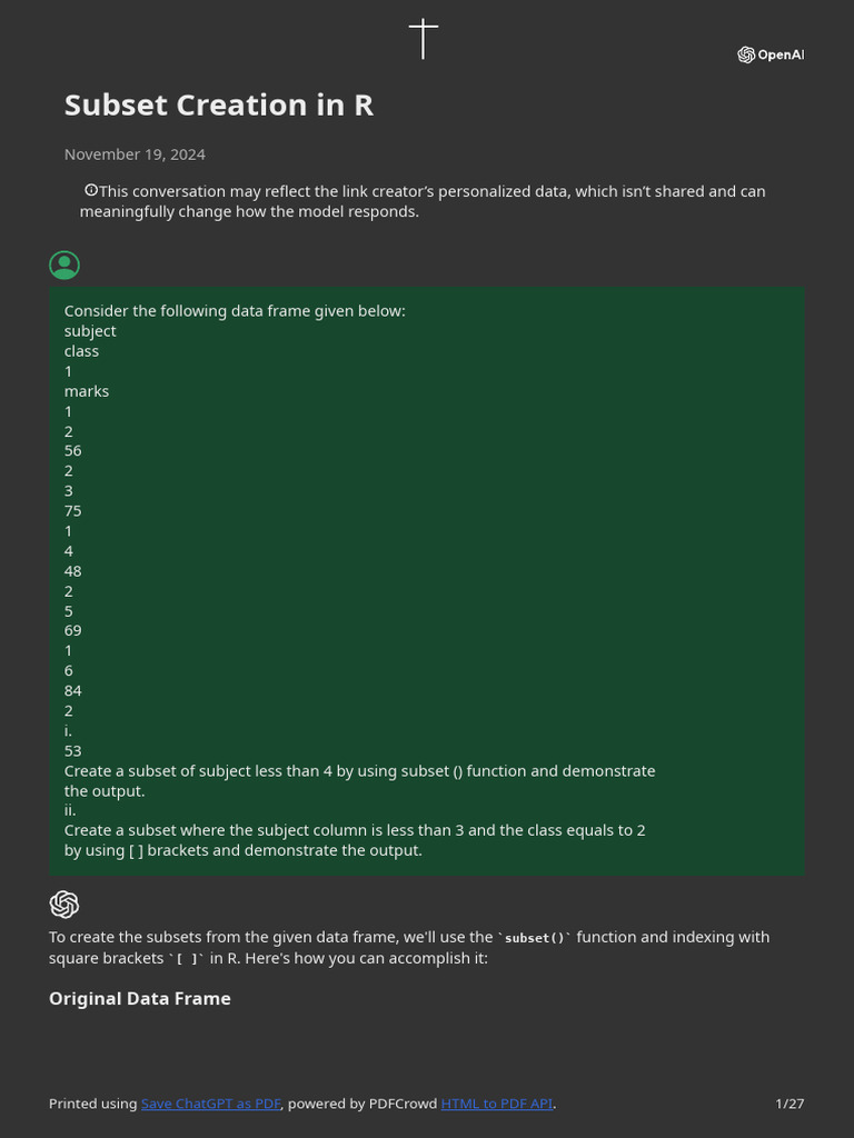 Subset Creation in R | PDF | Function (Mathematics) | Applied Mathematics
