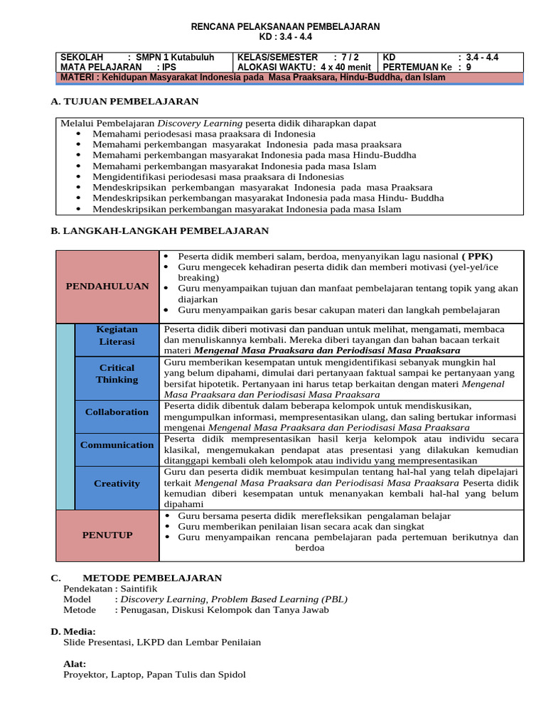 RPP Ips Kelas 7 Part 2 | PDF