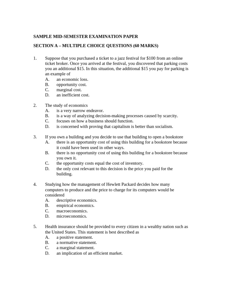 ECO101 Midterm Questions Sample | PDF | Elasticity (Economics) | Demand