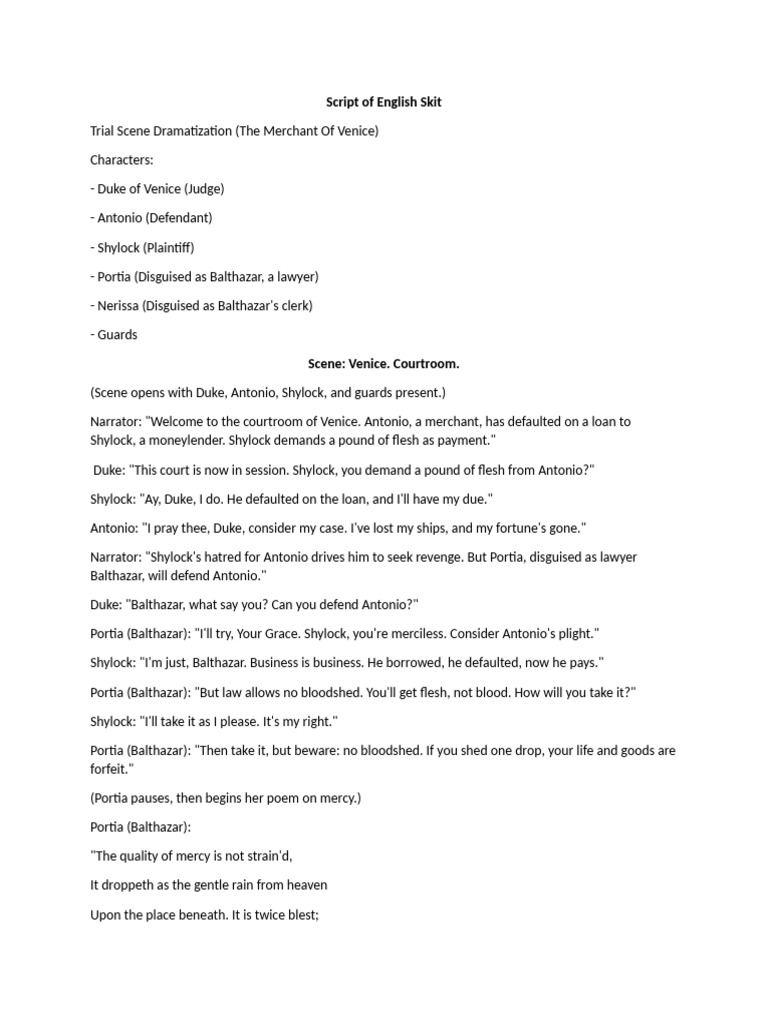 Script of English Skit | PDF | The Merchant Of Venice | Shylock